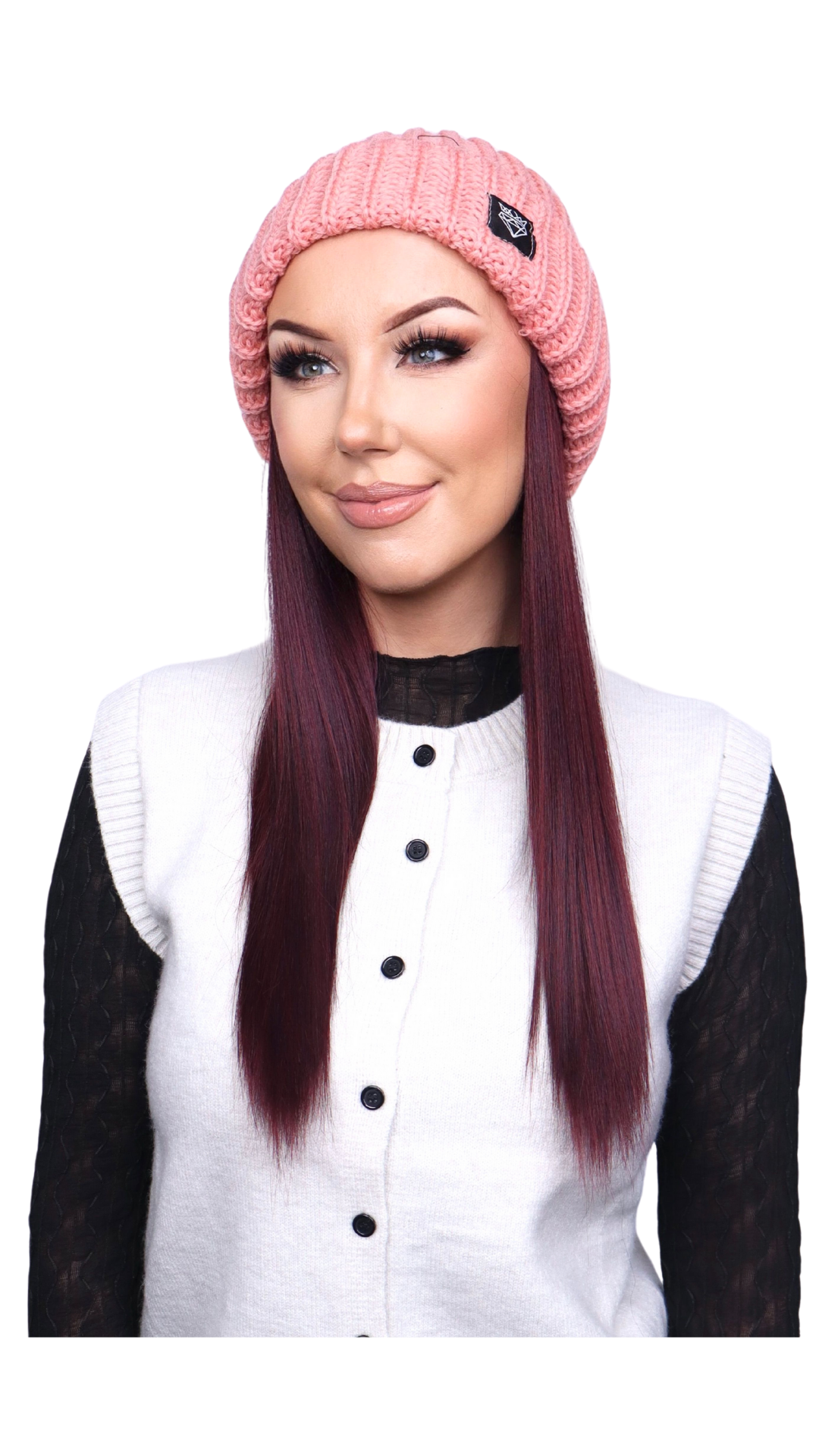 Pink Beanie (Burgundy Straight)